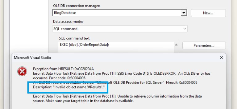 Wrestling with Temp Tables in SSIS Data Sources – Andy Brownsword